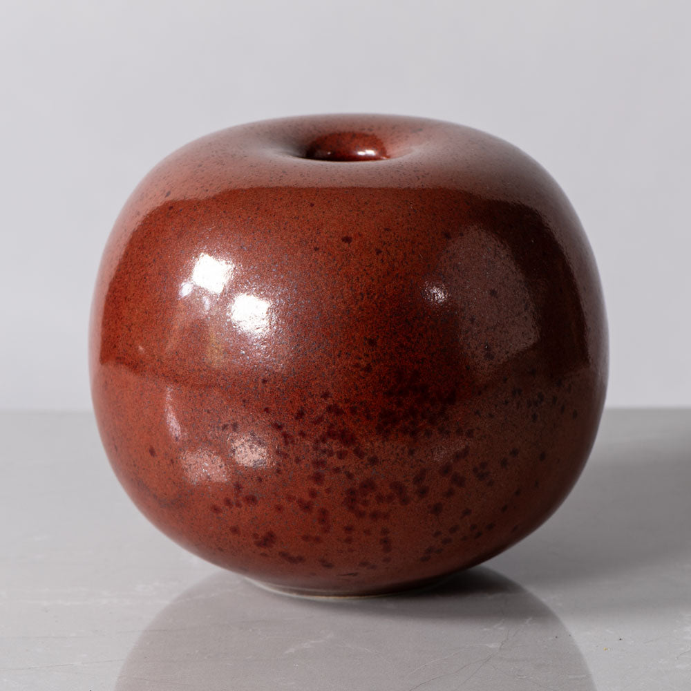 Horst Kerstan, Germany, unique round vase with glossy brick red glaze ...