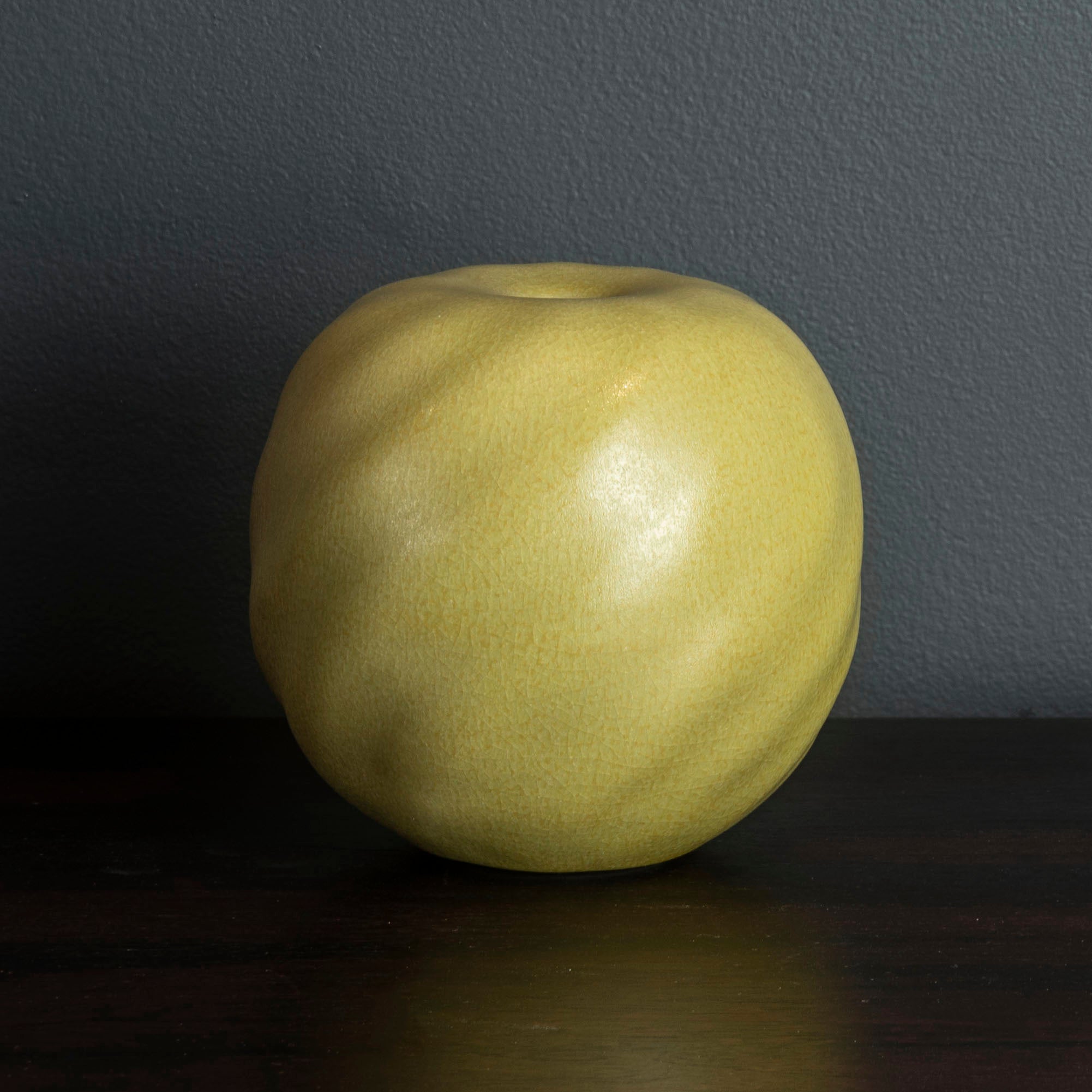 Horst Kerstan, own studio, Germany, round ribbed vase yellow ochre ...